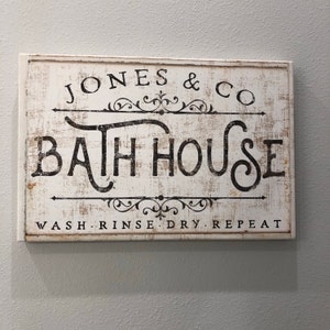 PERSONALIZED Custom Bath House Sign Bathroom Art Family Name and Co ...
