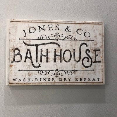 PERSONALIZED Custom Bath House Sign Bathroom Art Family Name and Co ...