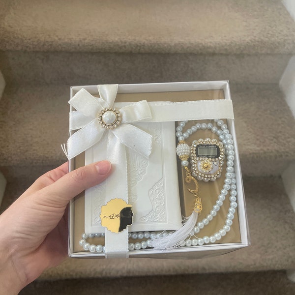 Personalized Prayer Velvet Quran Pearl Prayer Beads Islamic Gift Set ...