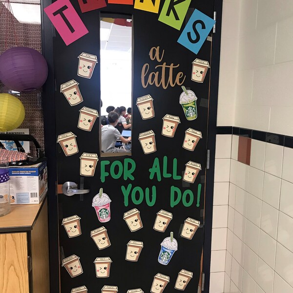 THANKS A LATTE Teacher Appreciation Day Kit School Door Decor Classroom ...