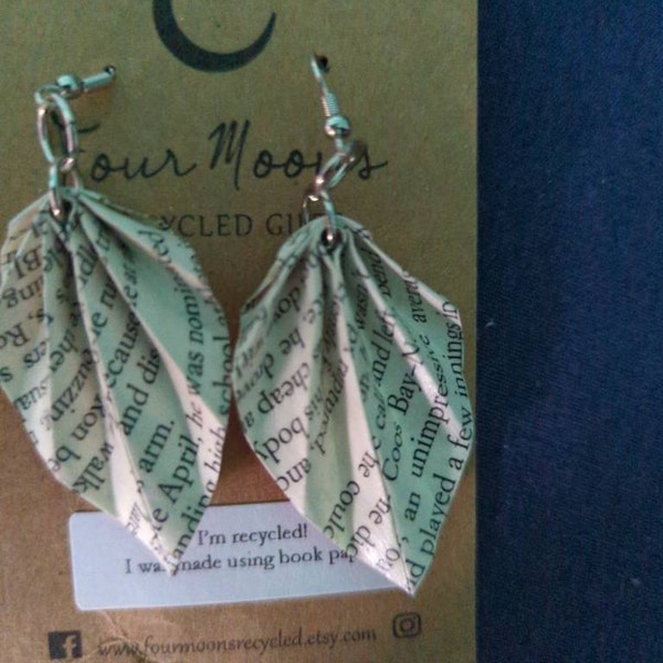 Recycled Book Earrings, Origami Leaf Paper Earrings, Recycled Jewelry ...