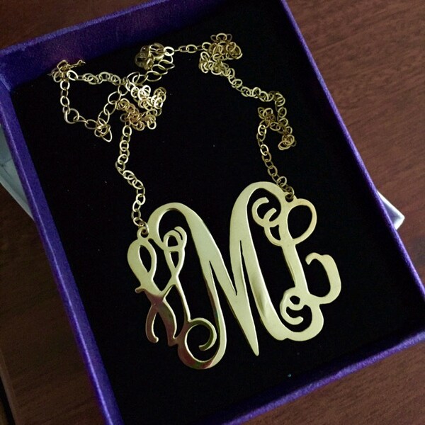 3 Initial Monogram Necklace,gold Monogram Necklace,1.75" Inch ...
