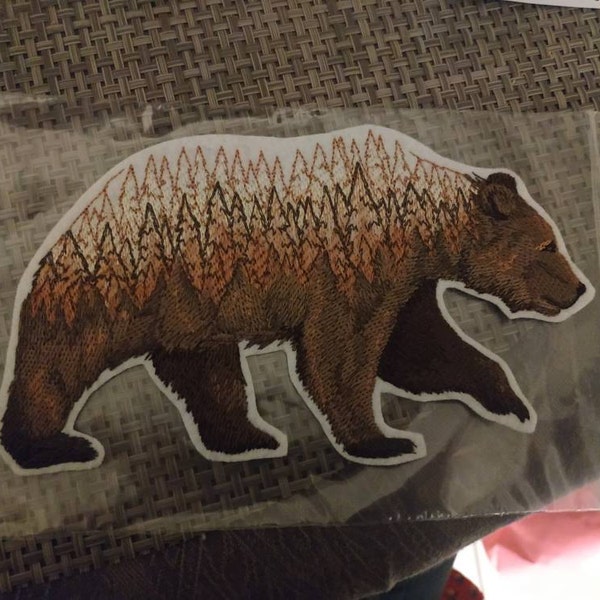 Forest Bear Iron on Patch Iron on Patch Patches for Jackets Wild Forrest Animal Bear Trees ...