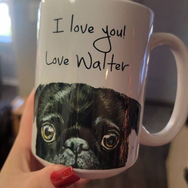 Personalized Black Pug Mug: Custom Text Stoneware Coffee Mug - Etsy