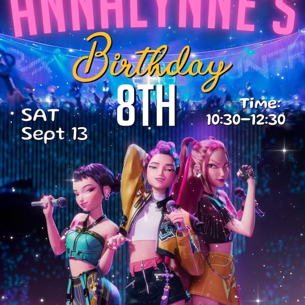 Kpop Demon Hunters Birthday Invitation, Editable K-pop Party Invite ...