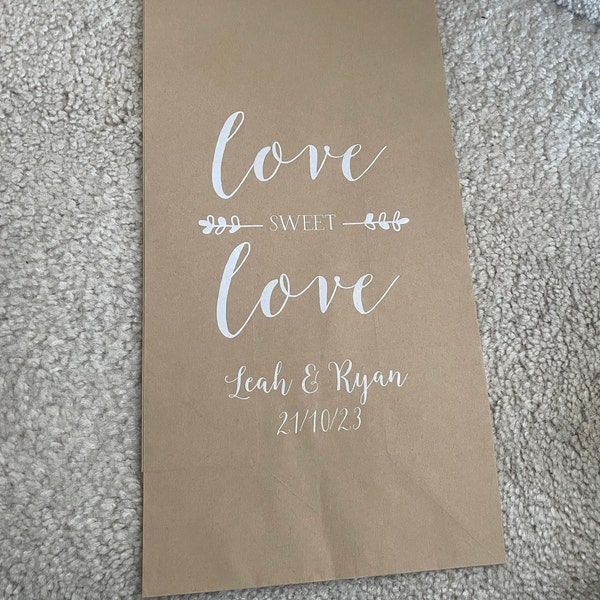 Personalised Wedding LOVE SWEET LOVE Bags, leaves Candy Bags, Lolly ...