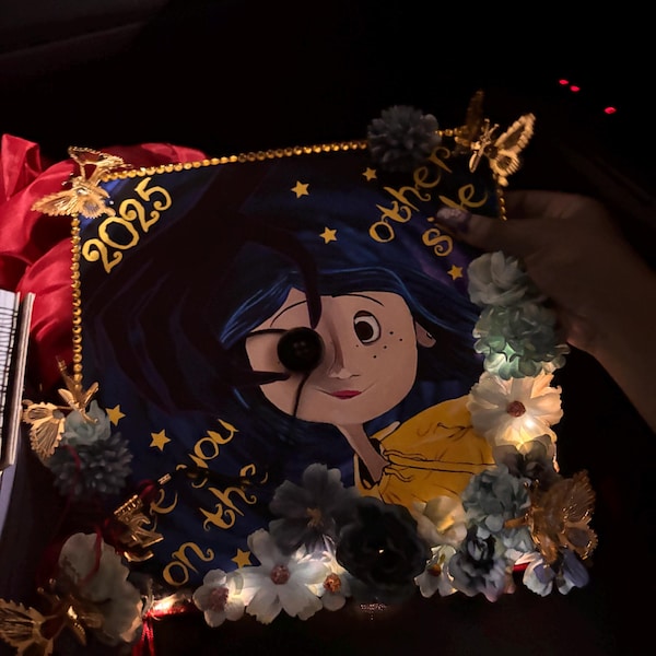 Graduation Cap Topper, Coraline Button Eye Girl, Single Layer Printed ...