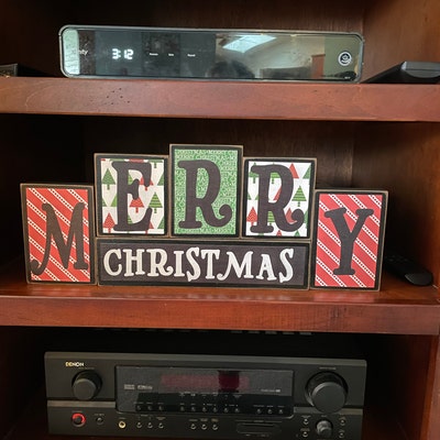 Wood Merry Christmas Blocks, Wood Christmas Sign, Christmas Gift ...