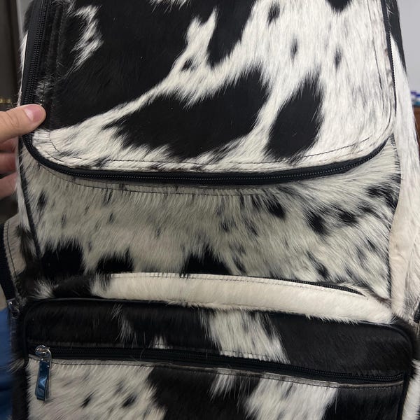 Real Cowhide Leather Backpack - Travel Bag - Cowhide Backpack Bag ...