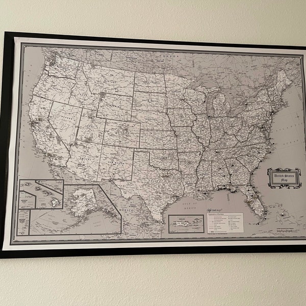 USA Wall Map Classic Black & White Poster - Rolled Paper or Laminated ...