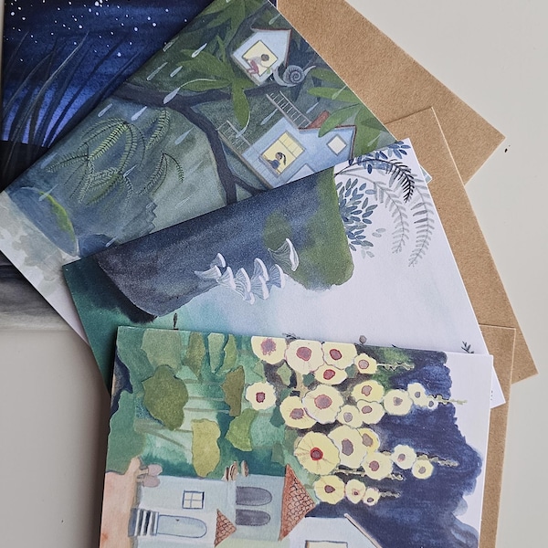 Whimsical Greeting Cards, Art Cards, All Occasion Cards, Set of ...
