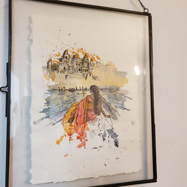 Woman on the Ganges | Valentine's Gift | Ganga Indian Handmade Wall Art ...