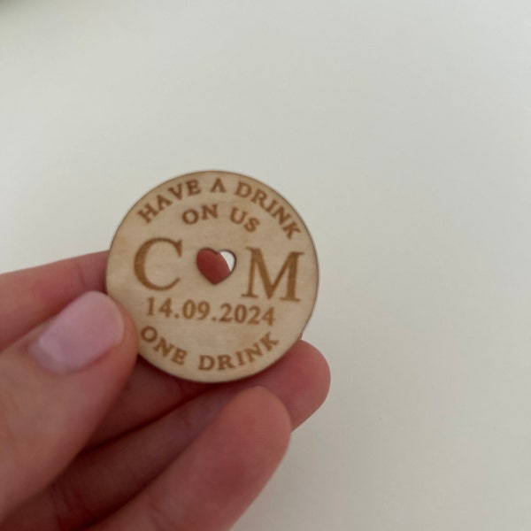 Personalised Wedding Drink Tokens | Engraved Drink Ticket & Guest Free ...