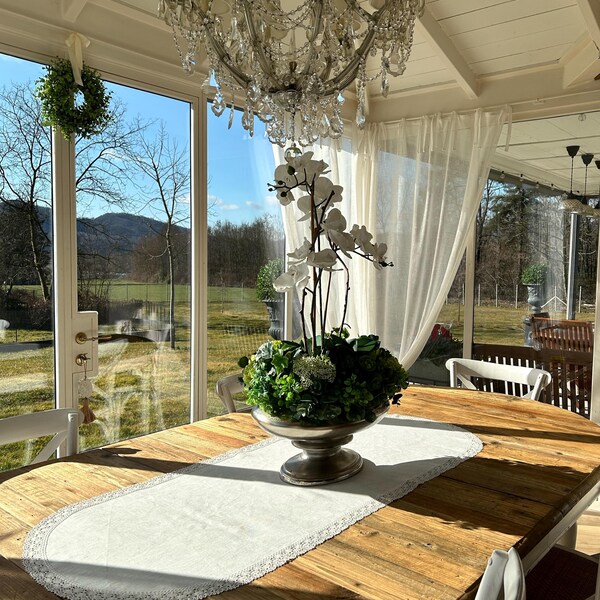 Off White Linen Lace Dresser Scarf Narrow Rectangle Doily Table Runner ...