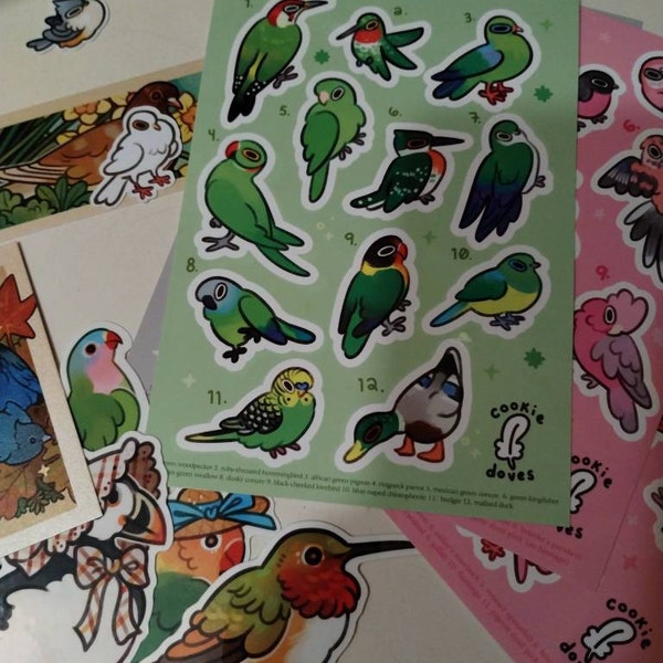 Green Chibi Birds ~ Sticker Sheet - Etsy