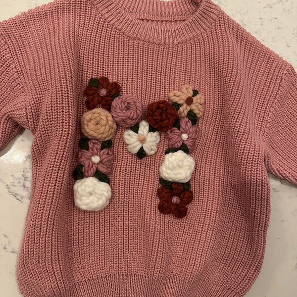 Flower Initial Sweater|personalized Hand Embroidered Initial Sweater ...