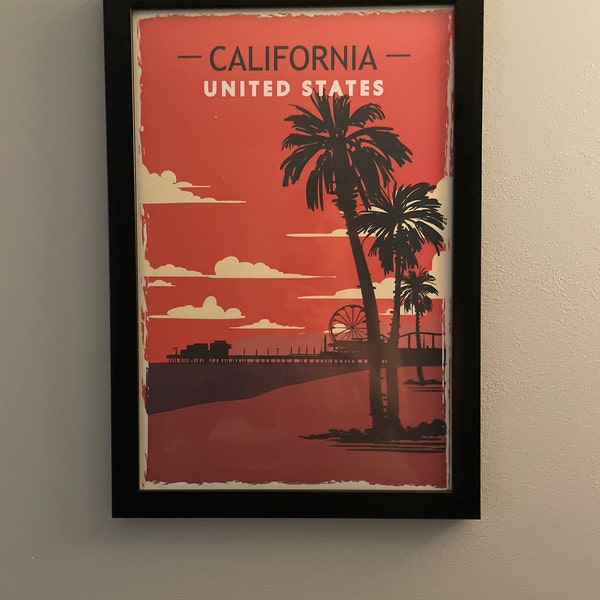 Retro Style Travel Poster, California Vintage State Poster Printing ...