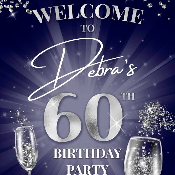 60th Birthday Party Welcome Sign Navy and Silver Any Age 65th Birthday ...