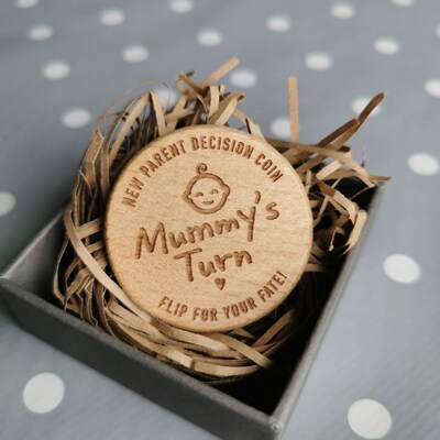Fun New Parent Decision Flip Coin 37mm Wood Disc a Fun Handmade Coin ...