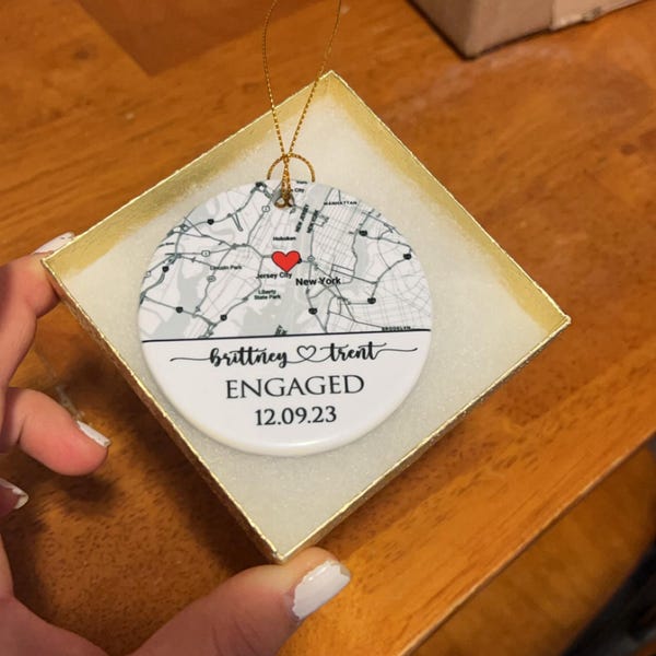 Engagement Ornament Gift, Map Ornament, Engagement Map, Personalized ...