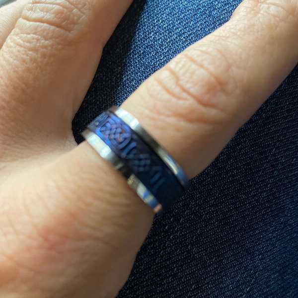 Blue Celtic Spinner Ring Mens Womens Stainless Steel Meditation Anti ...