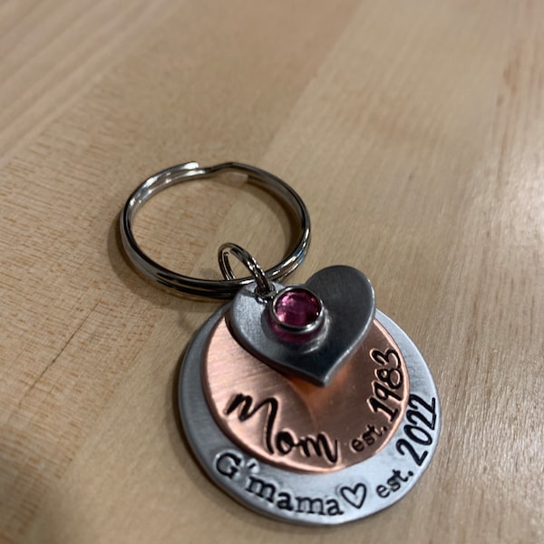 Personalized Hand Stamped Keychain. Pregnancy Announcement. New Grandma ...