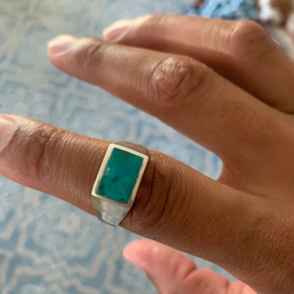 Genuine Rectangle Turquoise Ring, Vintage Sterling Silver Ring ...