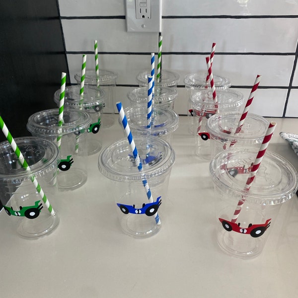 RACE CAR CUPS Birthday Party Cup Set With Lids/straws Custom Colors ...