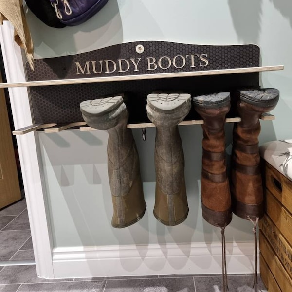 Welly Boot Rack, Wooden Boot Holder, Wellington Storage, Shoe/walking ...
