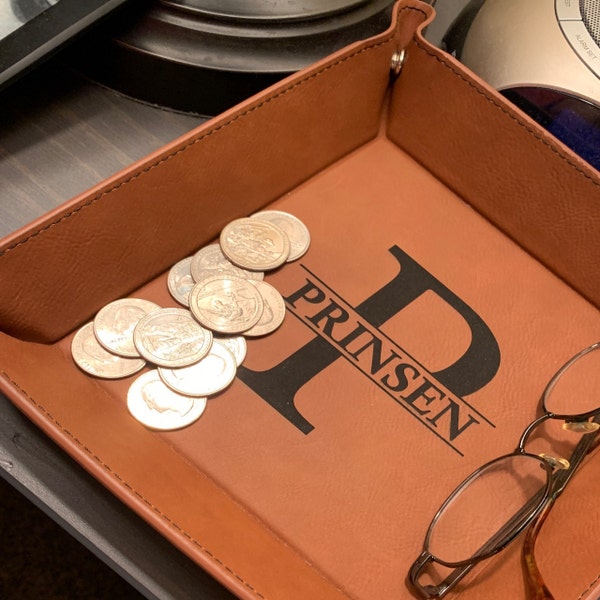 Monogrammed Valet Tray, Engraved Valet Snap Tray, Personalized Leather ...