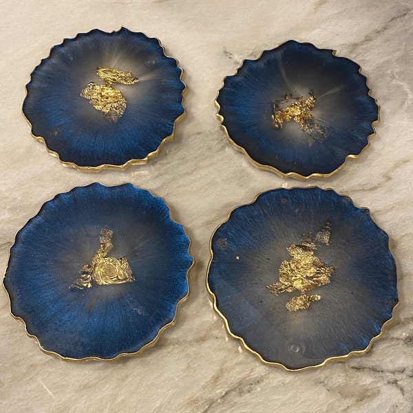 Deep Navy and Gold Coaster Sets, Large Coasters, Circular Coasters With ...
