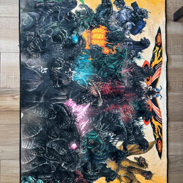 Monster Godzilla Rug, Yellow Godzilla Rug, Godzilla Rug, Colorful ...