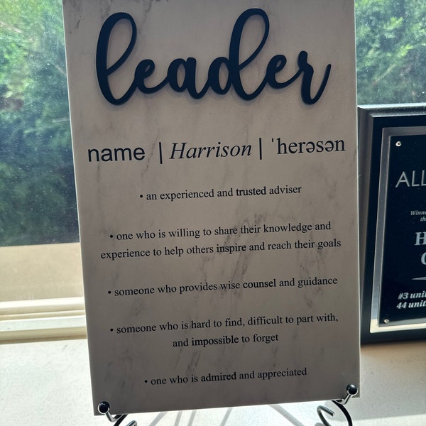 3D Marble Great Leader Definition Plaque With Stand, Thank You Mentor Sign, Boss Retirement ...