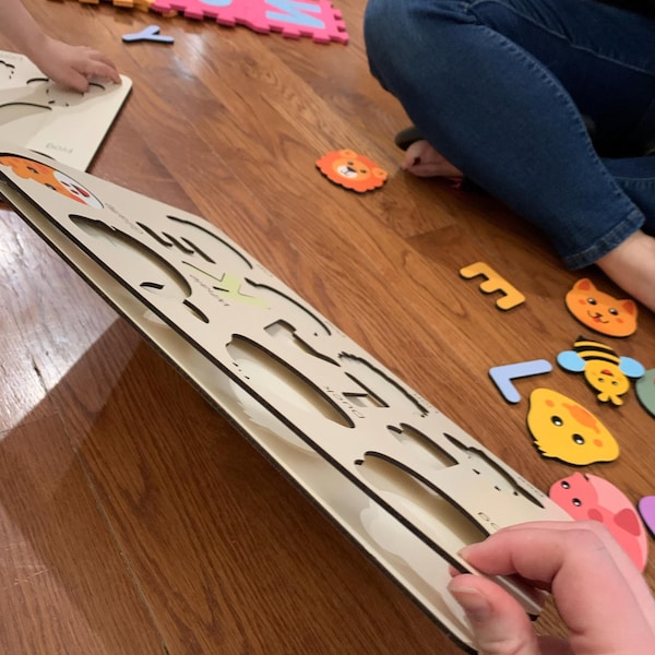 Wooden Busy Board Puzzle | Personalized Name Puzzle With Animals | Baby ...