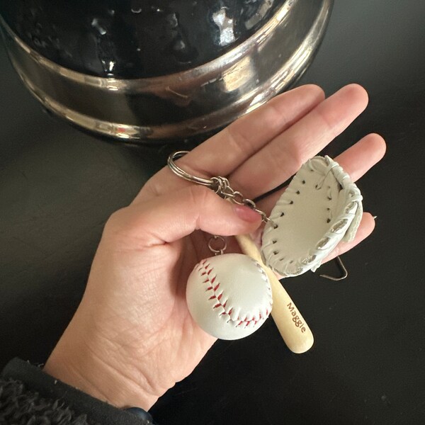 Personalized Mini Baseball Keyring Coach Gift Sports Monogrammed PU ...