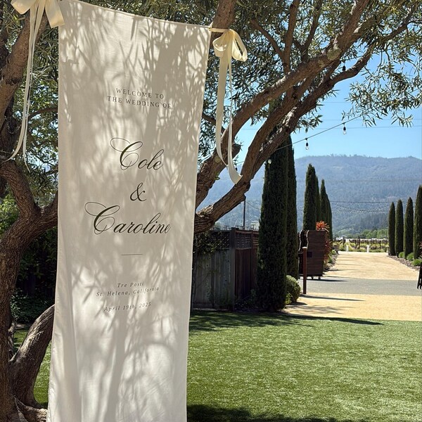 Personalized Linen Wedding Sign, Custom Minimal Welcome Sign, Fabric ...