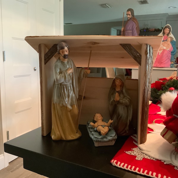 Tall Nativity Stable, Set, Scene, Barn, Rustic Nativity Creche, Manger ...