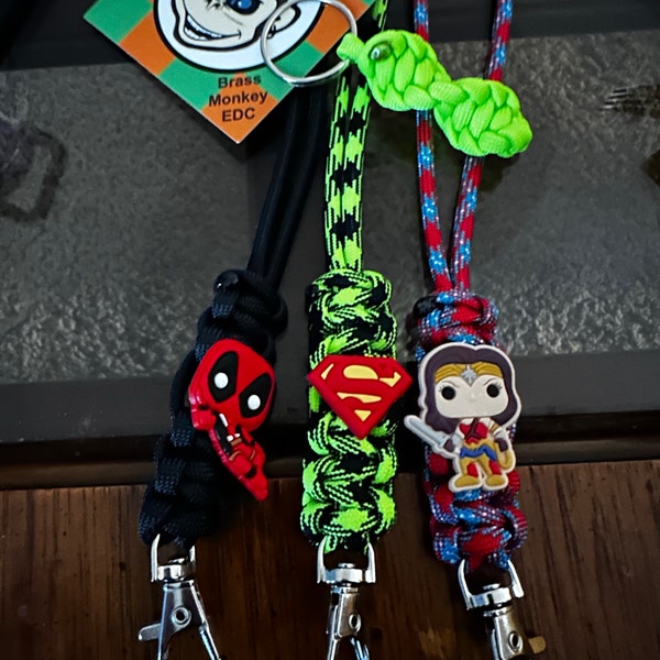 Paracord Charm Key Fobs Super Hero & Cartoon Characters Makes a Great ...