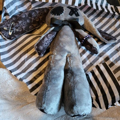 Gothic Bunny Plushie With Cross Eye, Black Bow and Accessories - Etsy