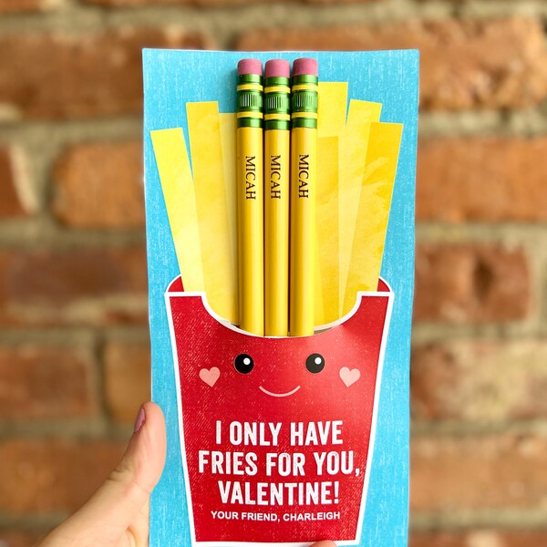 I Only Have Fries for You, Kid's Valentine, Classroom Valentine, Pencil ...