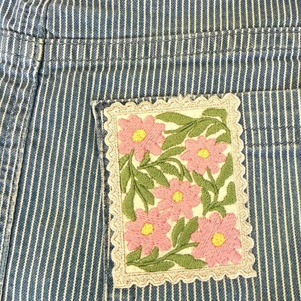 Flower Stamp Iron on Patches, Floral Embroidered Applique, Vintage ...