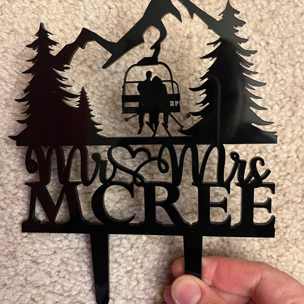 Winter Skiing Ski Lift Cake Topper, Couple Bride and Groom Winter ...