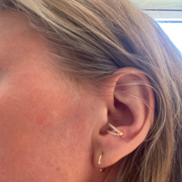 16g,18g,20g 14K Solid Gold Double Hoop Nose Ring/cartilage Hoop/conch ...