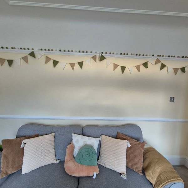 Sage Green, Beige & Natural Baby Bunting, Felt Neutral Bunting, Kids ...