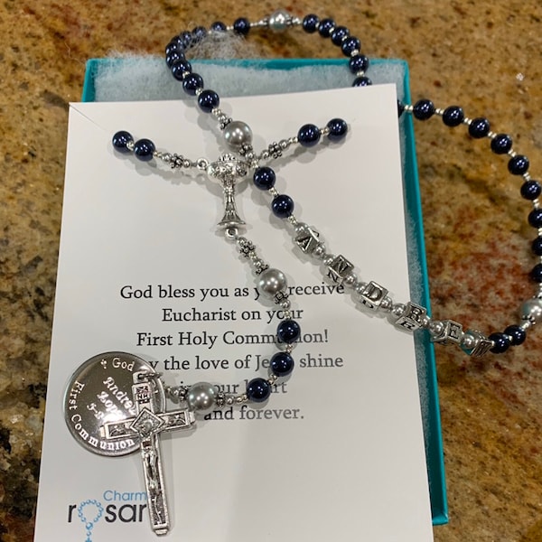 First Communion Rosary, Communion Gift, Personalized Rosary, Boy Rosary ...