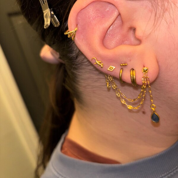 Star Conch Ear Piercing, Conch Piercing, Conch Hoop Earring, Gold ...