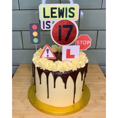 Driving Road Signs Cake Topper Set Personalised Custom Glitter Name Age ...