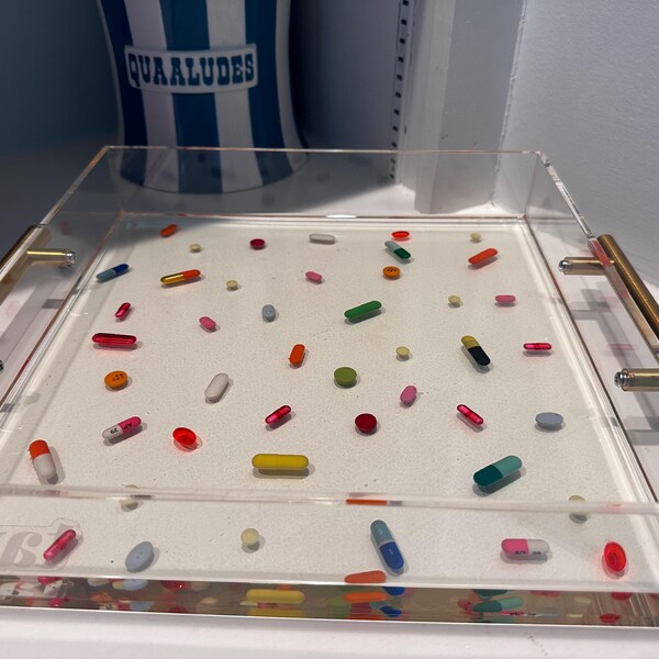 Large Acrylic Tray With Gold Handles Stained Glass Lavender Pattern ...