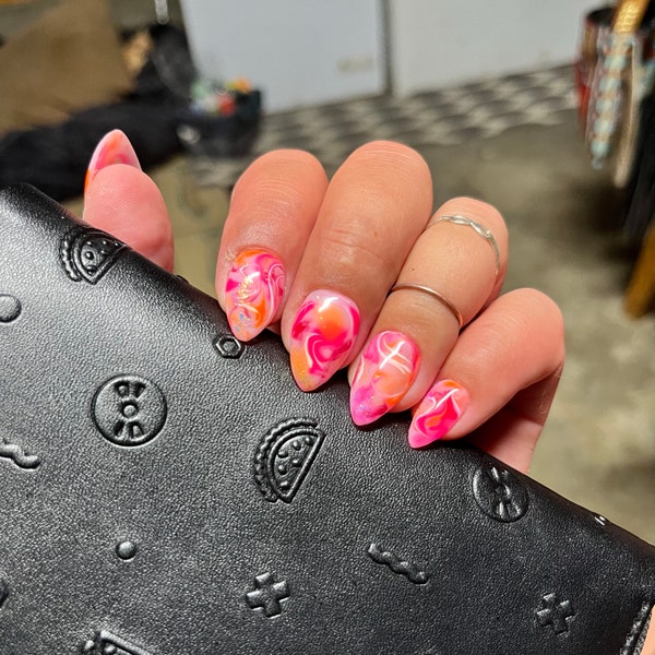 18pc Blue Trendy Tortoise Shell Press on Fake Nails - Hand Painted ...