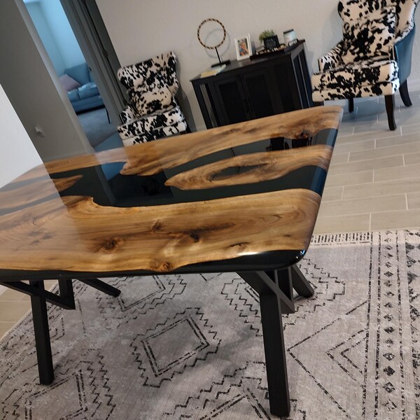 Custom Epoxy Resin River Table, Solid Walnut Wood Dining Table , Live ...